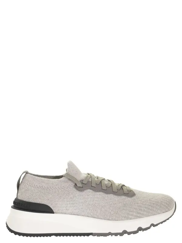 Brunello Cucinelli Cotton Knit And Semi-glossy Calf Leather Sneakers - Multicolor