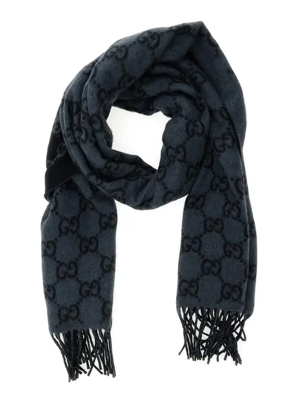 Gucci Fringed Edge Scarf With Gg Jacquard Motif In Cashmere For
