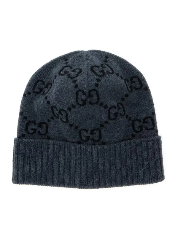 Gucci Hat 'gg Jacquard' With Brim And Cashmere Cuff - Gray