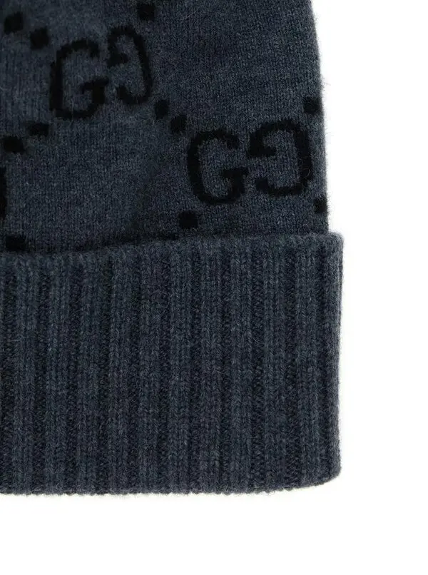 Gucci Gg Jacquard Cashmere Beanie - Gray