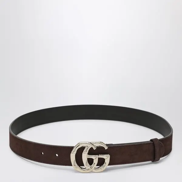 Gucci Suede Belt With Bamboo Gg Marmont Buckle - Brown