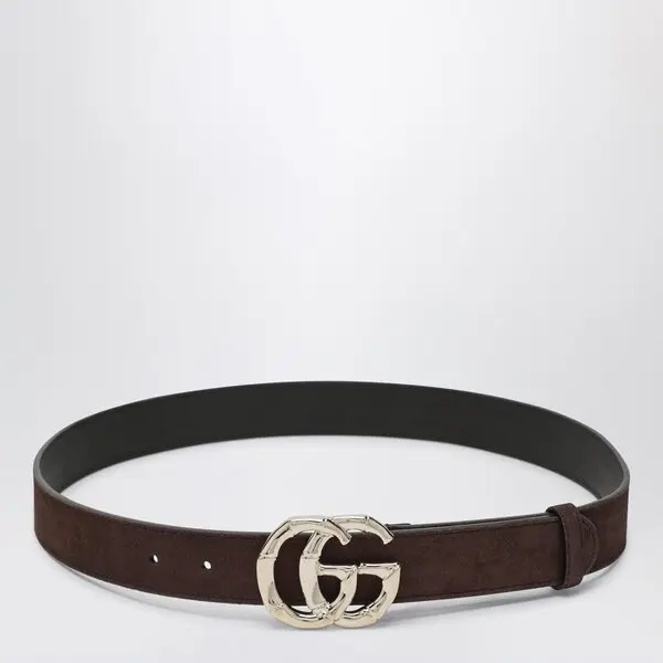 Gucci Suede Belt With Bamboo Gg Marmont Buckle - Brown