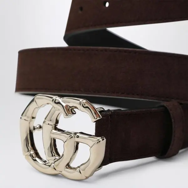 Gucci Suede Belt With Bamboo Gg Marmont Buckle - Brown