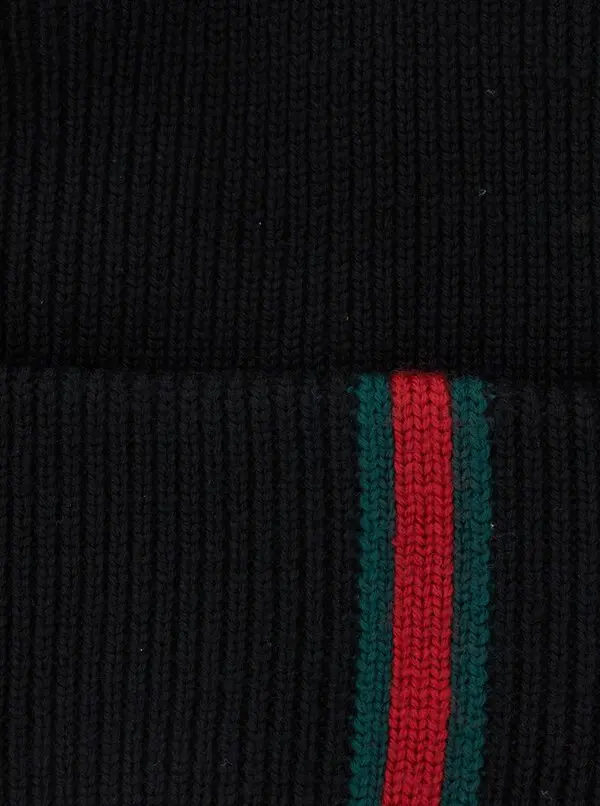 Gucci Hat With Ribbed Work And Web Detail On The Front In Black Wool For