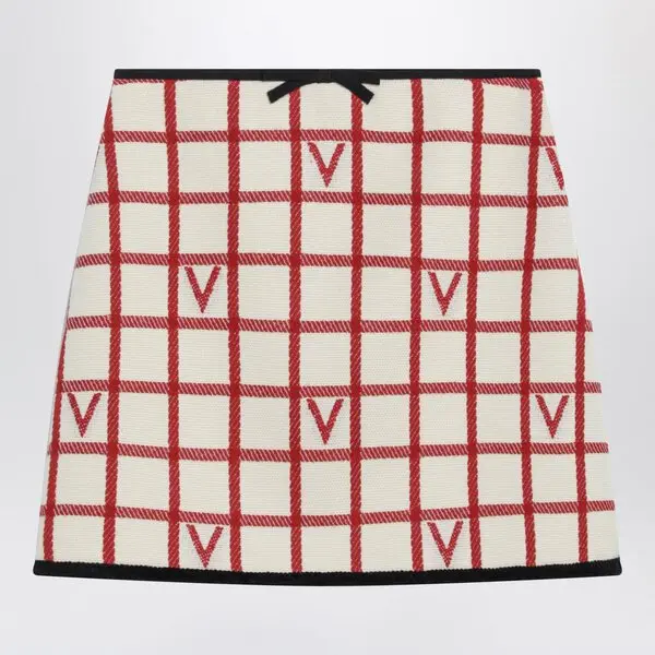 Valentino Garavani Ivory Skirt With Check Vlogo Pattern - Multicolor