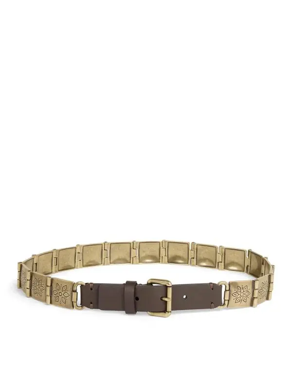 Etro Engraved Metal And Leather Belt - Gold