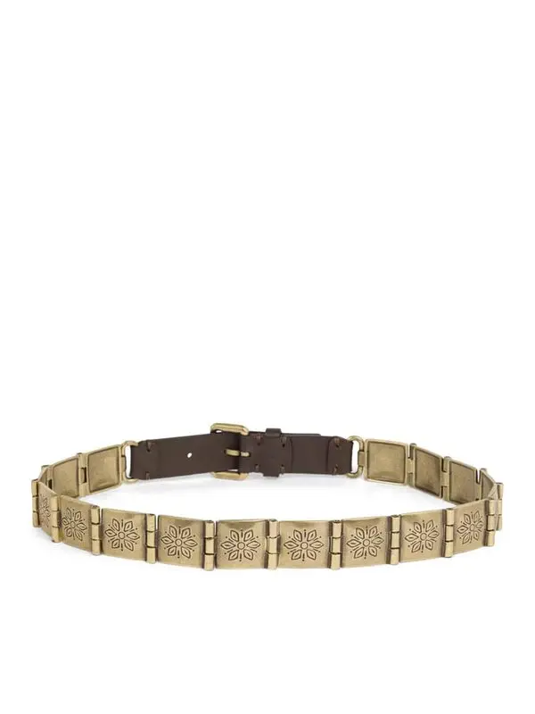 Etro Engraved Metal And Leather Belt