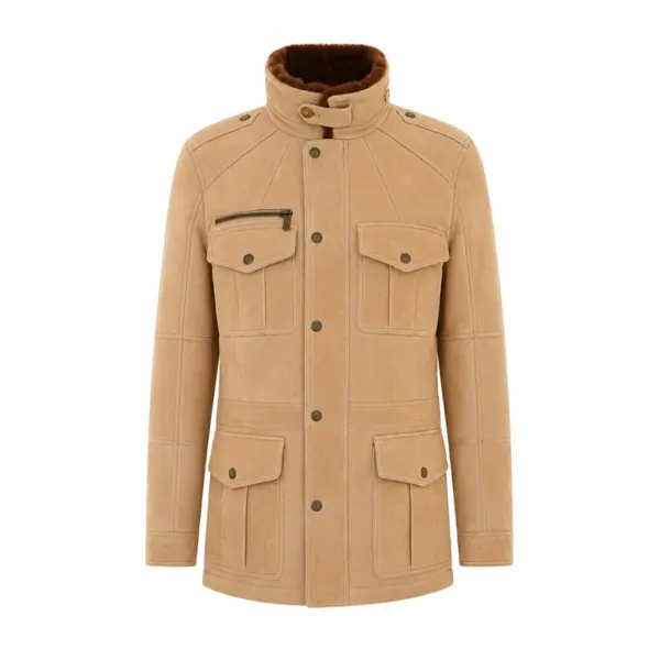 Brunello Cucinelli Waxed Shearling Safari Jacket - Cream