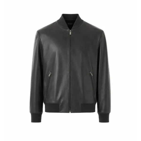 Gucci Leather Bomber Jacket - Gray