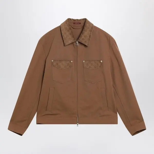 Gucci Camel Zip-up Jacket With Gg Details