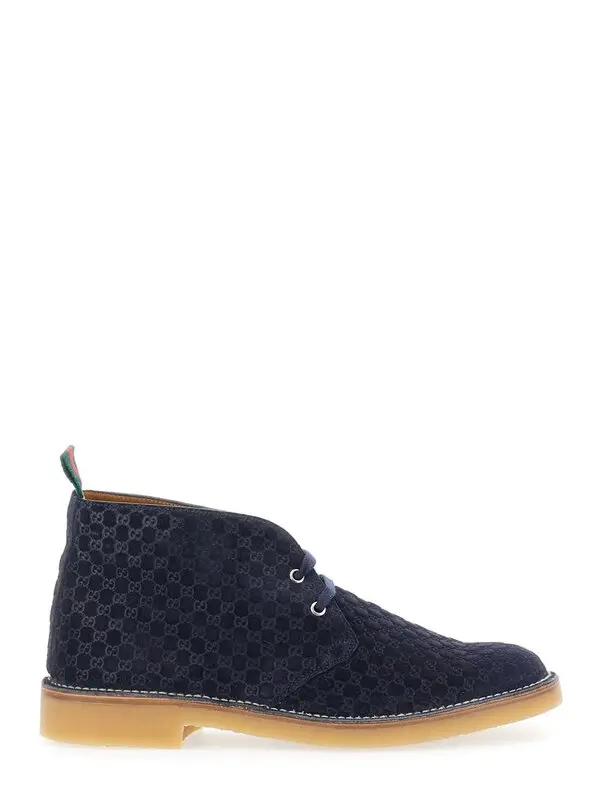 Gucci Blue Ankle Boots With Web Detail On The Heel And Low Heel In Gg Suede - Multicolor