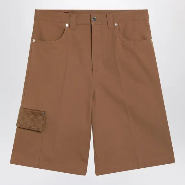 Gucci Camel Cargo Bermuda Shorts With Gg Details