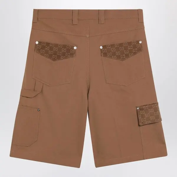 Gucci Camel Cargo Bermuda Shorts With Gg Details
