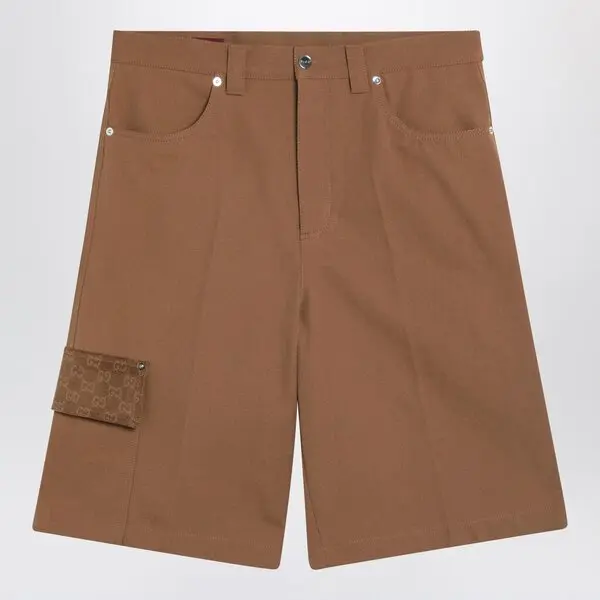 Gucci Camel Cargo Bermuda Shorts With Gg Details - Brown
