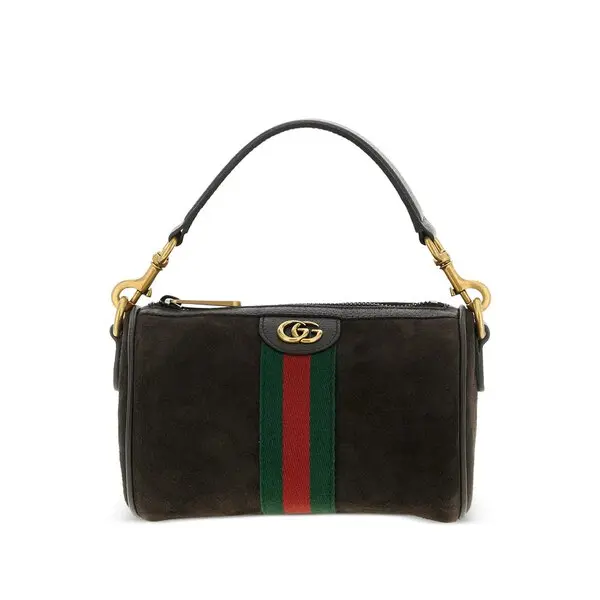 Gucci Suede Shoulder Bag With Web Stripe Detail - Brown