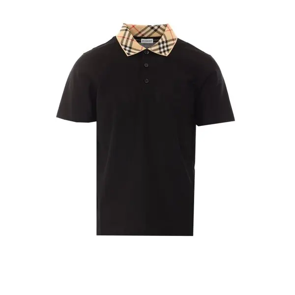 Burberry Check Collar Polo - Black
