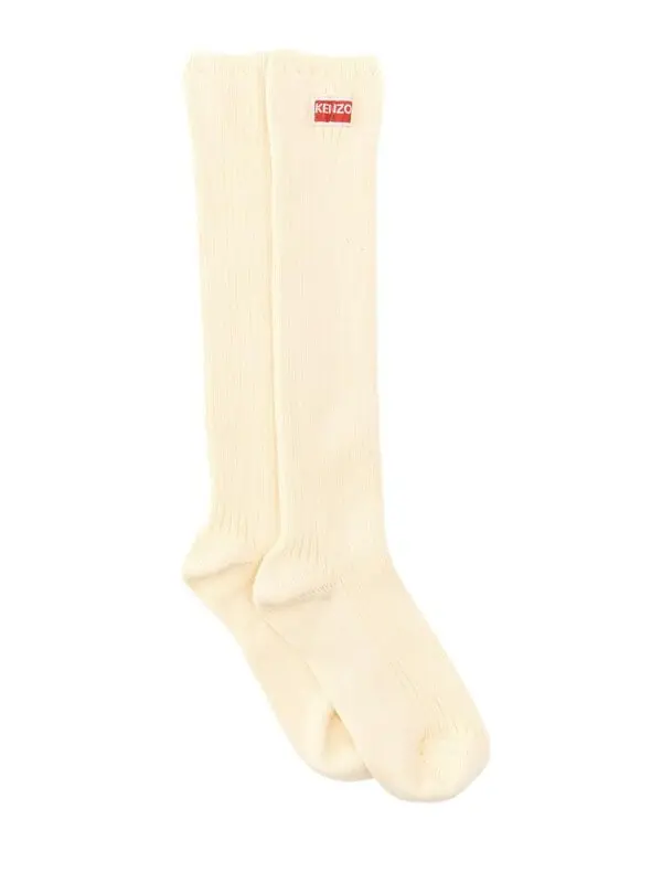 Kenzo High Socks With Logo Patch - White