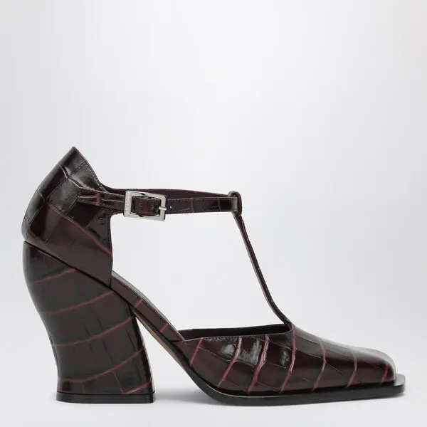 Loewe Burgundy Onda T-bar Pumps In Embossed Leather - Red