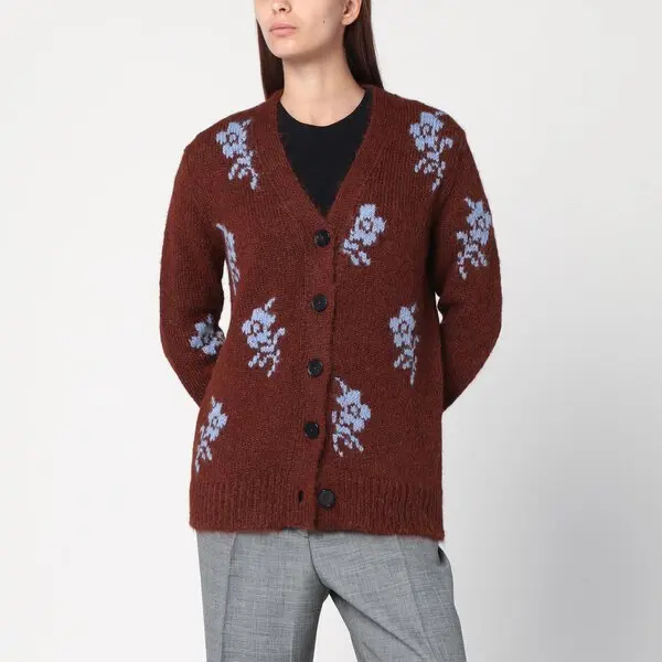 JIL SANDER Cardigan With Floral Inlay - Brown