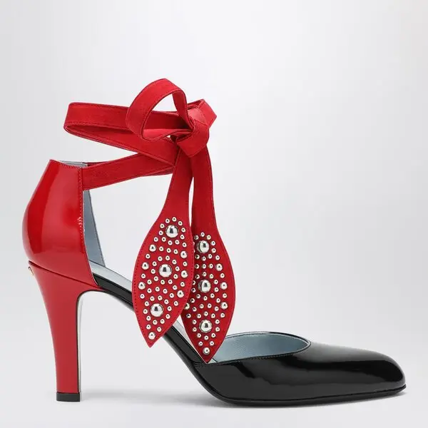 Valentino Garavani Black And Foliefoliage Decollete - Red