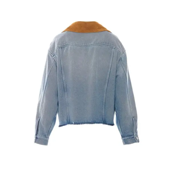 Miu Miu Washed Denim And Suede Logo Denim Jacket