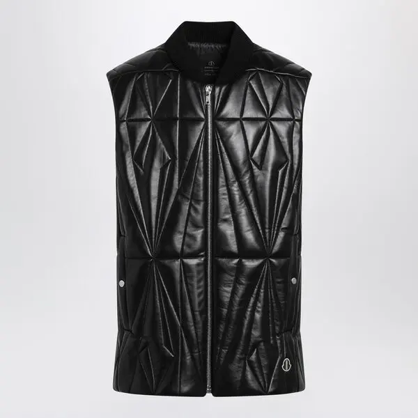 Moncler Rick Owens Faux Leather Zip-up Vest - Black