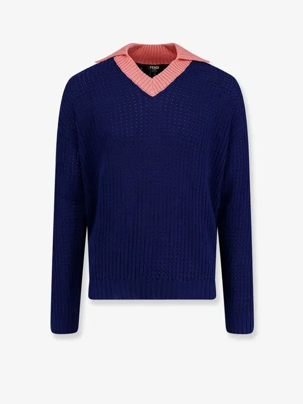 Fendi Cotton Sweater With Contrasting Collar