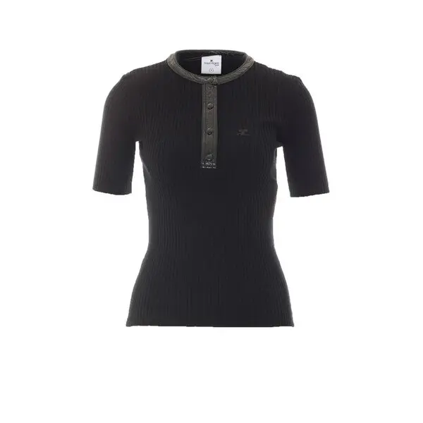 COURREGES Vinyl And Knit T-shirt - Black