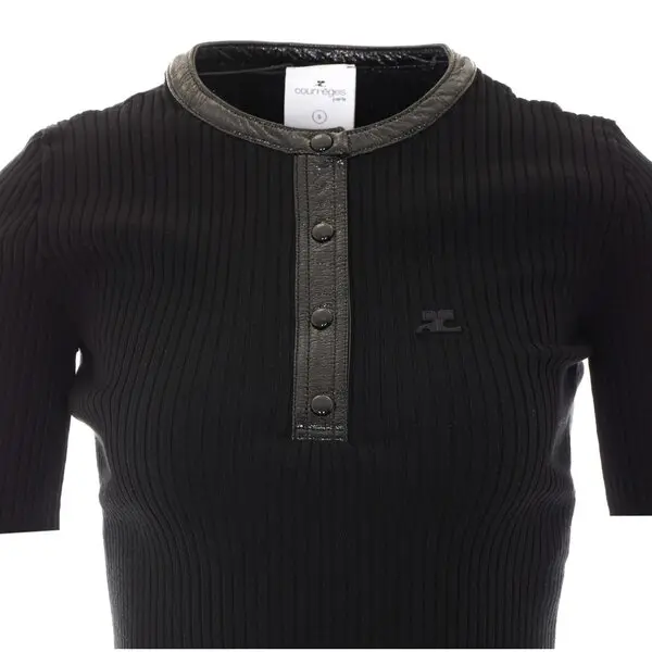 COURREGES Vinyl And Knit T-shirt - Black