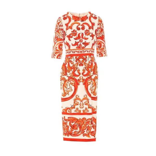 Dolce & Gabbana Maiolica Print Dress - Orange