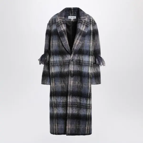 Loewe Checked Coat In Mohair And Wool Blend - Blue