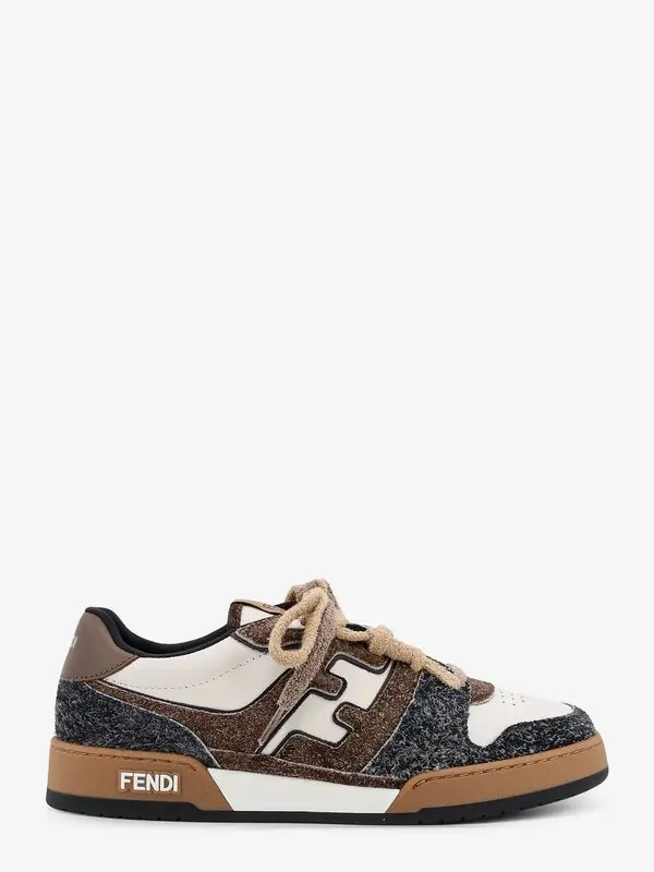 Fendi Sneakers Match In Pelle Bianca E Suede Marrone - Multicolor