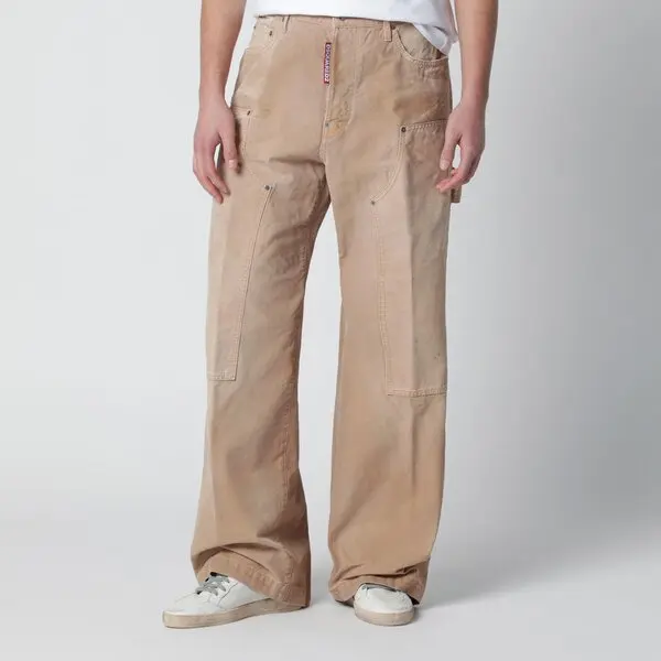 Dsquared2 Vintage-effect Beige Baggy Carpenter Jeans