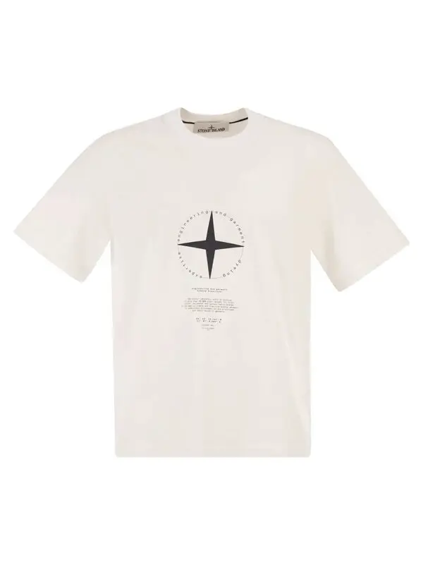 Stone Island Regular Fit T-shirt With “light Compass” Print - White