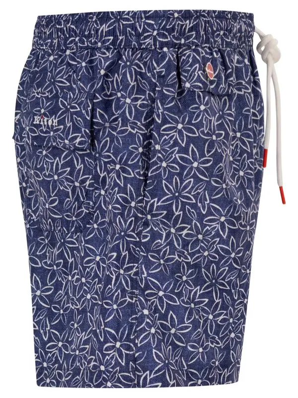 Kiton Short Patterned Swim Boxers - Blue