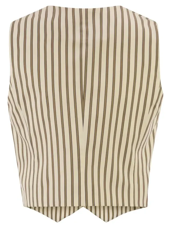 Max Mara Striped Cotton And Silk Canvas Waistcoat - Cream