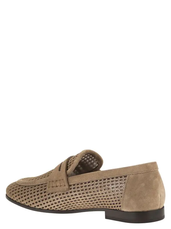 Brunello Cucinelli Sparkling Net Leather Loafers - Cream