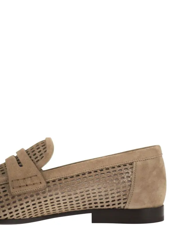 Brunello Cucinelli Sparkling Net Leather Loafers