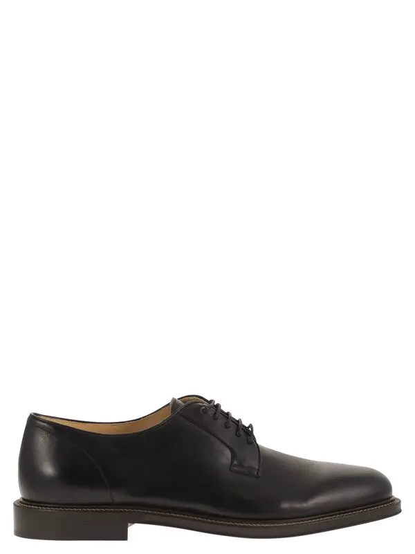 Brunello Cucinelli Derby Shoe In Smooth Calfskin Leather - Black