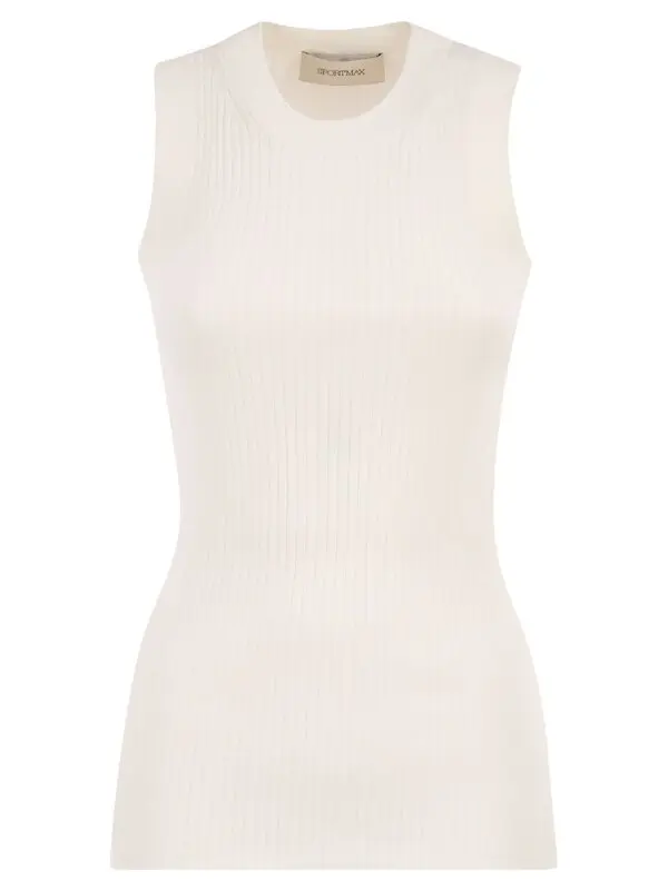 Sportmax Cotton Ribbed Knit Vest - White