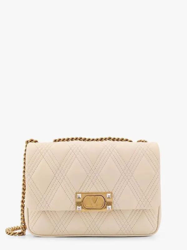 Valentino Garavani Quiltie 67 Leather Medium Shoulder Bag With Chain - Cream