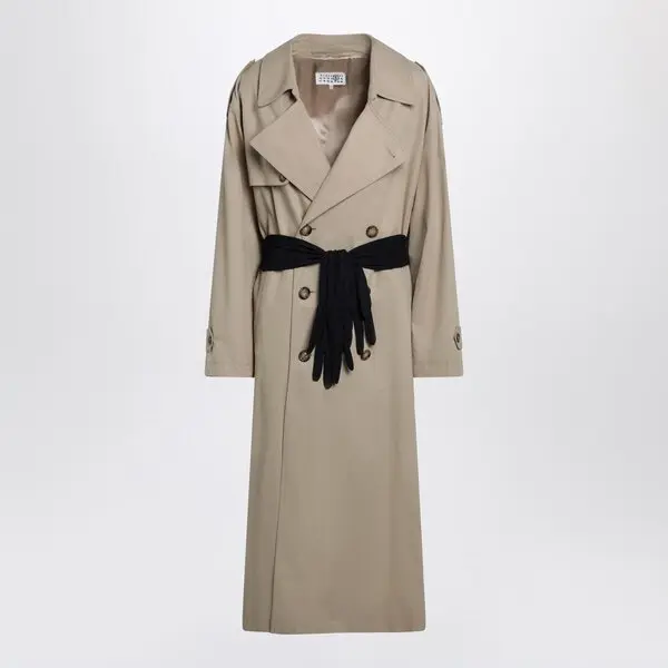 MAISON MARGIELA Beige Cotton Trench Coat With Gloves - Cream