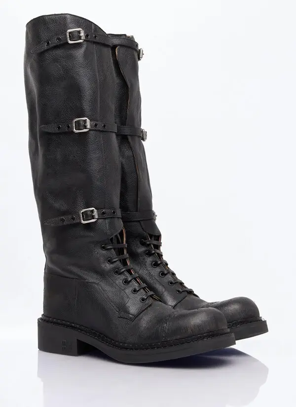 Miu Miu High Leather Boots - Black