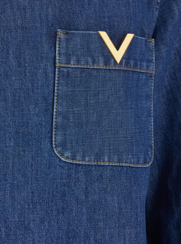 Valentino Garavani V-neck Blouse With Vlogo Plaque - Multicolor