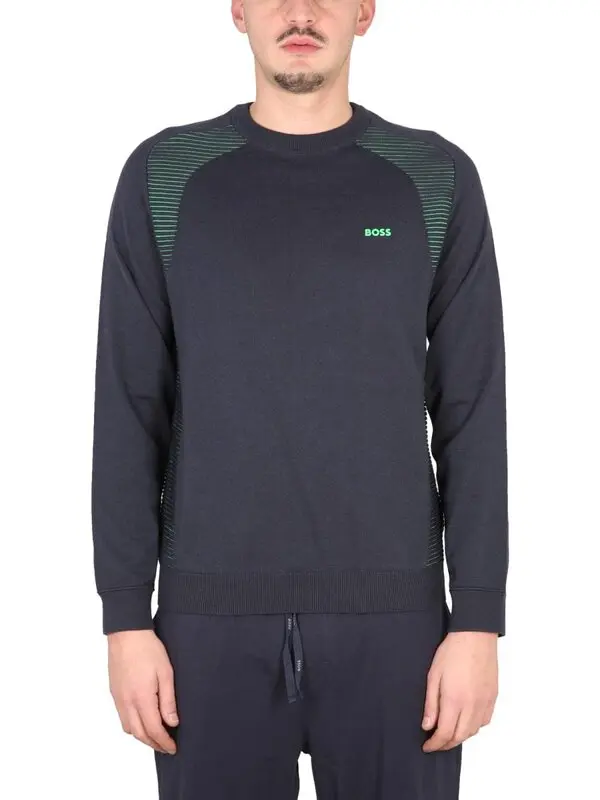 BOSS Crew Neck Striped Logo Sweater