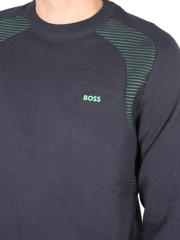 BOSS Crew Neck Striped Logo Sweater
