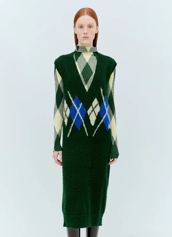 Burberry Argyle Wool Vest Dress - Green