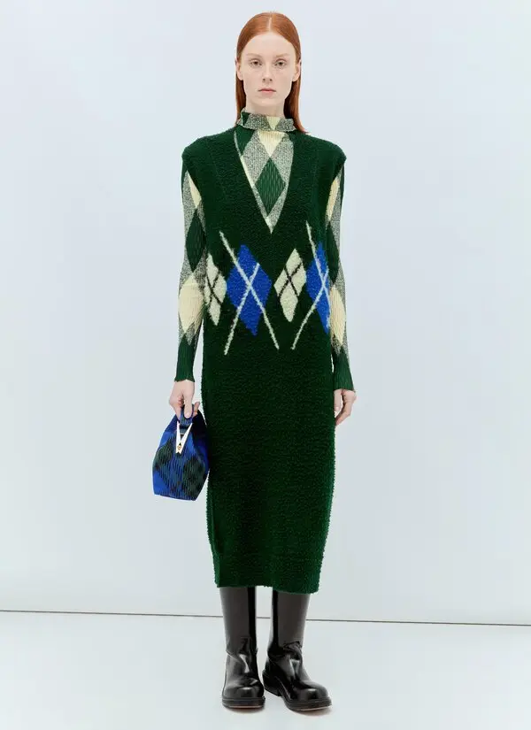 Burberry Argyle Wool Vest Dress - Green