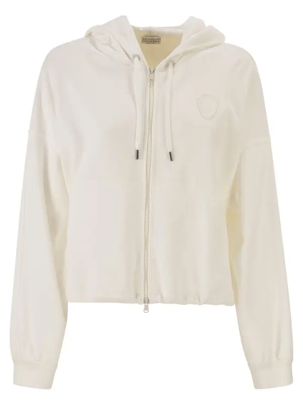Brunello Cucinelli Technical Cotton Jersey Hooded Zip-up Sweatshirt - White