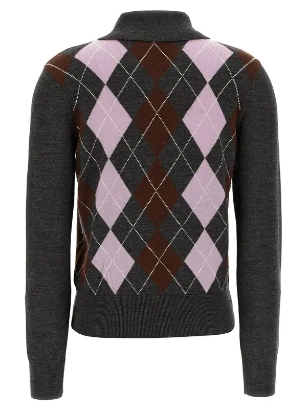 SELF-PORTRAIT Grey Argyle Lightweight' Sweater